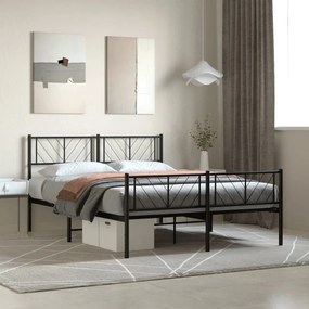 Kovový rám postele s hlavovým a nožním čelem černý 135 x 190 cm - Default Title