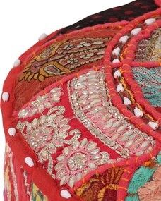 vidaXL Sedací puf patchwork kulatý bavlna ruční výroba 40x20 cm [246571] Barva: Červená