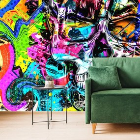 Samolepící tapeta barevná umělecká lebka - 300x200 cm
