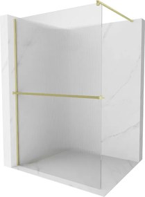 Mexen Kioto+, sprchová zástěna Walk-In s poličkou a věšákem 100 x 200 cm, 8mm sklo s žebrovým vzorem, zlatý matný profil, 800-100-121-55-09