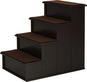 PawHut schody pro psy/kočky s kobercem, pomoc při vstupu, MDF, tmavě hnědá, 40x59x54,2cm| Aosom