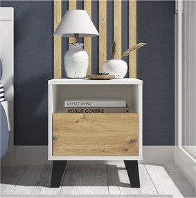 Noční stolek Borg 1s bílý / dub artisan