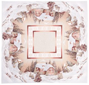 Tegatex Gobelínový ubrus vánoční chenille - Zasněžený domeček zlatá nitka Velikost: 40*100 cm