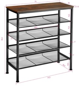 Tectake Botník Bournemouth 75,5x30,5x85,5cm Industriální dřevo tmavé, rustikální