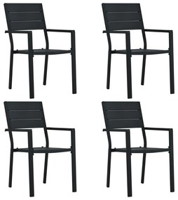 Zahradní židle 4 ks černé HDPE dřevěný vzhled - Default Title