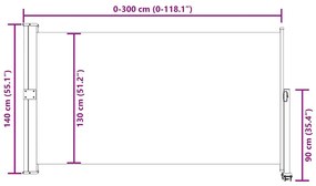 vidaXL Marketos Zatahovací boční markýza / zástěna 140 x 300 cm hnědá