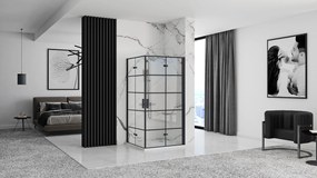 Rea Molier Black Double, sprchový kout se skládacími dveřmi 80(dveře) x 80(dveře), 6mm čiré sklo, černý profil, KPL-K3011