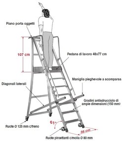 Pojízdné hliníkové schůdky Facal 2 nášlapy + plošinka, CA0/50, 0,68 m x 2,5 m