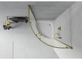 Mexen Rio půlkruhový sprchový kout 80 x 80 cm, Vzor jinovatky, Zlatá + sprchová vanička Rio, Bílá - 863-080-080-50-30-4710