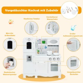 Costway Dětská kuchyňka s realistickým světlem a zvukem a doplňky, bílý