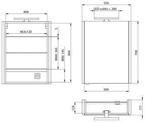 Sapho Sapho, LUCIE galerka s LED osvětlením, 55x70x17cm, bílá, LU055-0030