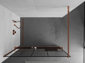 Mexen Kioto+, sprchová zástěna s poličkou a držákem na ručníky 100 x 200 cm, 8mm čiré sklo vzor černý, profil růžové zlato, 800-100-121-60-78