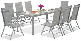 Zahradní nábytek Garden Point ze světle šedého hliníku s velkým stolem Polywood Verona pro 8 osob