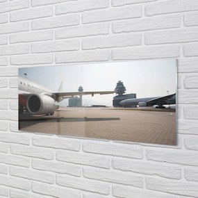 akrylový obraz letištní letadla nebe budovy 120x60 cm