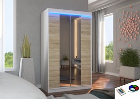 ADRK Furniture Posuvná skříň se zrcadlem a LED osvětlením MARVIN 120 ADRK-SW-MAR-WS-120+L