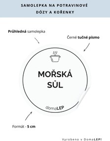 MOŘSKÁ SŮL – průhledná samolepka na dózu, tučné písmo, 5 cm | DomaLEP
