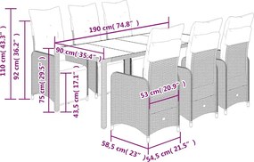 7dílný zahradní bistro set s poduškami hnědý polyratan 3277191