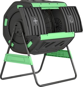 Outsunny 200 l kompostér s otočným bubnem, 94 × 67 × 98 cm – rychlý kompostér s větracími otvory a posuvnými dvířky, odolný plast