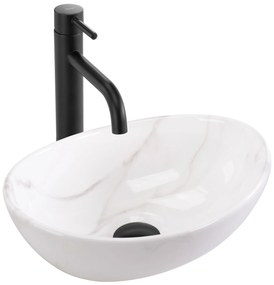 Rea Sofia Mini, umyvadlo na desku 355x270x125 mm, imitace kamene - bílá Cloudy, REA-U9236