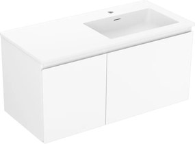 Mexen Orio, koupelnová skříňka 100 cm s pravým umyvadlem Otis, 1S, 1D, bílá matná, 91A13-10047-3-BBFF01-W18P01
