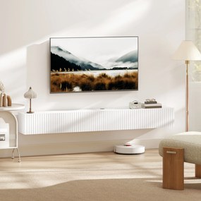 HOMCOM Zavěšený TV nábytek 180 cm, TV nábytek pro televizory až do 183 cm, 2 sklápěcí dveře, 180x25x22 cm, bílá