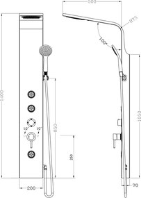 Aqualine, TUSA sprchový panel s baterií, 1400 mm, hliník, SL680