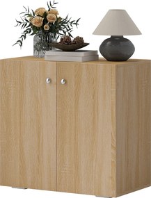 HOMCOM Skříňka do obývacího pokoje s 2 dvířky, úložná skříň s 2 policemi na knihy, oblečení a hračky, moderní styl 70x39x70 cm, přírodní dřevo