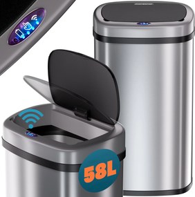 Deuba Bezdotykový hranatý odpadkový koš s USB 58 L - stříbrný