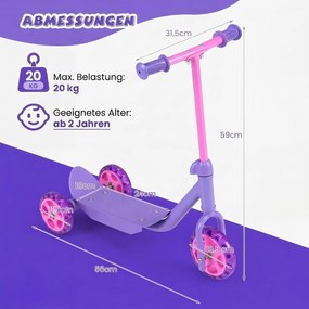 Costway Koloběžka dětská tříkolka dětská koloběžka se svítícími LED kolečky
