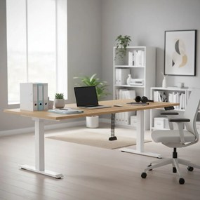 Výškově nastavitelný stůl OfficeTech D, 200 x 80 cm, bílá podnož, dub kamenný