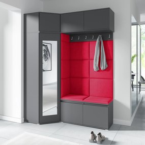 Eka Předsíňová stěna s čalouněnými panely Trinity 38 - Grafit / Červená 2309