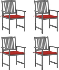 vidaXL Zahradní židle s poduškami 4 ks masivní akáciové dřevo [3061228] Barva: Červená