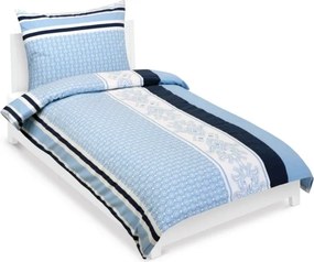 Bellatex Flanelové povlečení 140x220 cm, 70x90 cm Pruh Modrá,Bílá