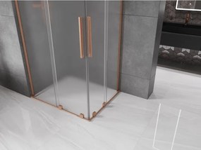 Mexen Velar L Duo, sprchový kout s posuvnými dveřmi 90 x 80 cm, 8mm sklo námraza, měděná matná, 871-090-080-02-33-65