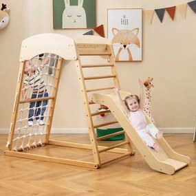 Costway Lezecký rám Indoor 6 v 1 vytahovací tyč a skluzavka a šplhací skály