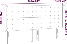 Čelo postele s LED světle šedé 203x16x118/128 cm textil 3124504