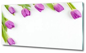 Wallmuralia Moderní skleněný obraz z fotografie Fialové tulipány 100x50