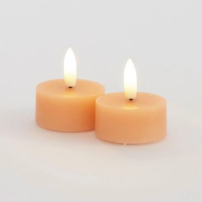 Sada LED čajové svíčky na baterie Sille Tealight, Ø 4,5 × 2,2 cm, broskvové, z pravého vosku, balení 2 ks