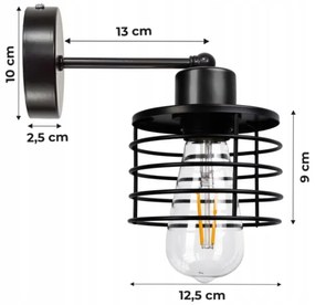 BERGE Nástěnná lampa - kinkiet - E27 - PRUŽINA - černá