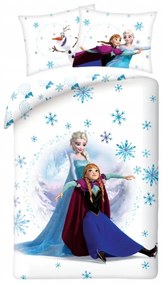 Textylia Dětské bavlněné licenční povlečení Frozen Anna, Elsa, Olaf  Ledové hrátky  140x200cm / 70x80cm bílé