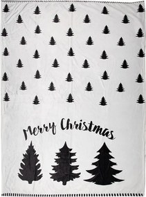 Bílo-černý plyšový pléd se stromky Black&White X-Mas - 130*170 cm