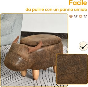HOMCOM Úložný Otoman ve Tvaru Bison, Moderní Stolička do Obývacího Pokoje, Polstrované Sedátko, Dřevěný Rám, 62x35x36cm, Hnědá
