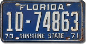 Americká SPZ Florida 1970 Sunshine State 10-74863