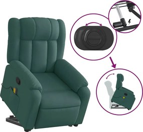 Zvedací masážní polohovací křeslo tmavě zelené textil 3205334