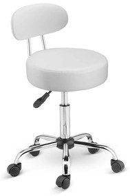 Casaria Taburetka na kolečkách s opěradlem, bílá koženka, otočná 360°