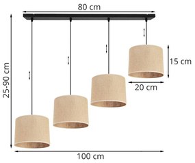 Závěsné svítidlo JUTA, 4x jutové stínítko