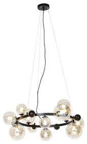 Smart hanglamp zwart met amber glas 12-lichts incl. 12 Wifi G9 - David