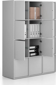 Kancelářská skříň FRAME, 12x dveře, 1299 x 450 x 1735 mm, PUSH-lock, šedá
