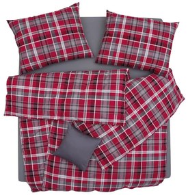 SCANquilt povlečení FLANEL kostka červenošedá 140 x 200/70 x 90 cm