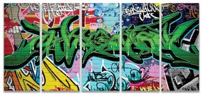 Malvis ® Pětidílný obraz graffiti greenery Velikost: pětidílný obdélník - 150x70 cm